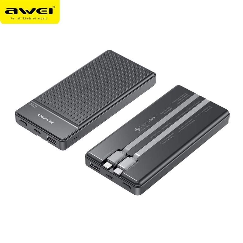 Awei P88K Portable Power Bank 10000mAh With 2 Charging Cable For ...