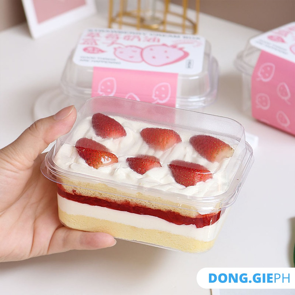 [10 PCS] 450 ML Rectangle Strawberry Cake Deli Container with Lid ...