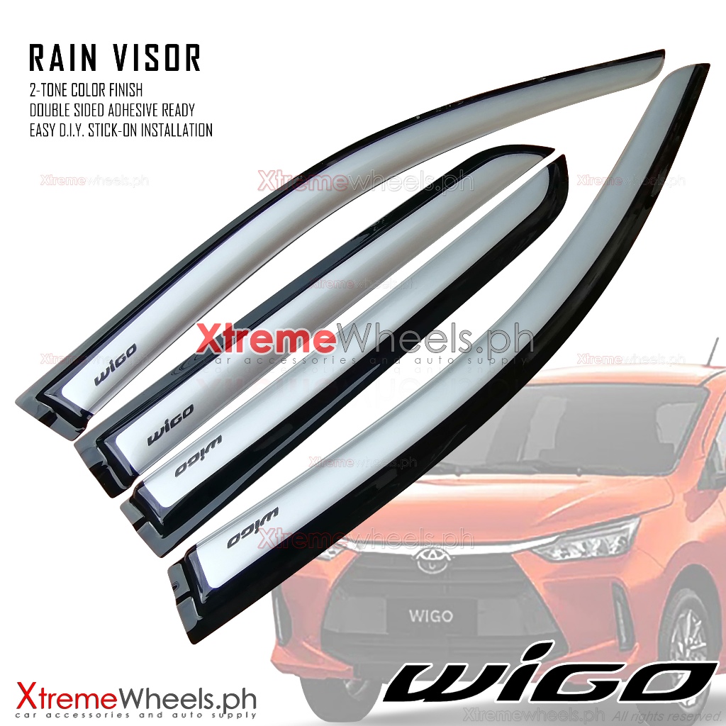Toyota Wigo 2024 to 2025 Silver Black Slim Type Designed Rain Window ...