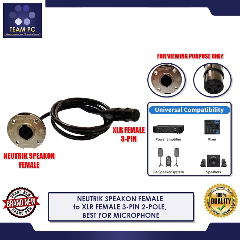 TEAM PC NEUTRIK SPEAKON FEMALE to XLR FEMALE 3-PIN 2-POLE, BEST FOR ...