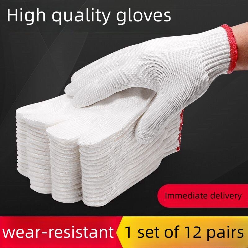 【12 pairs】High quality white gloves for construction knitted cotton ...