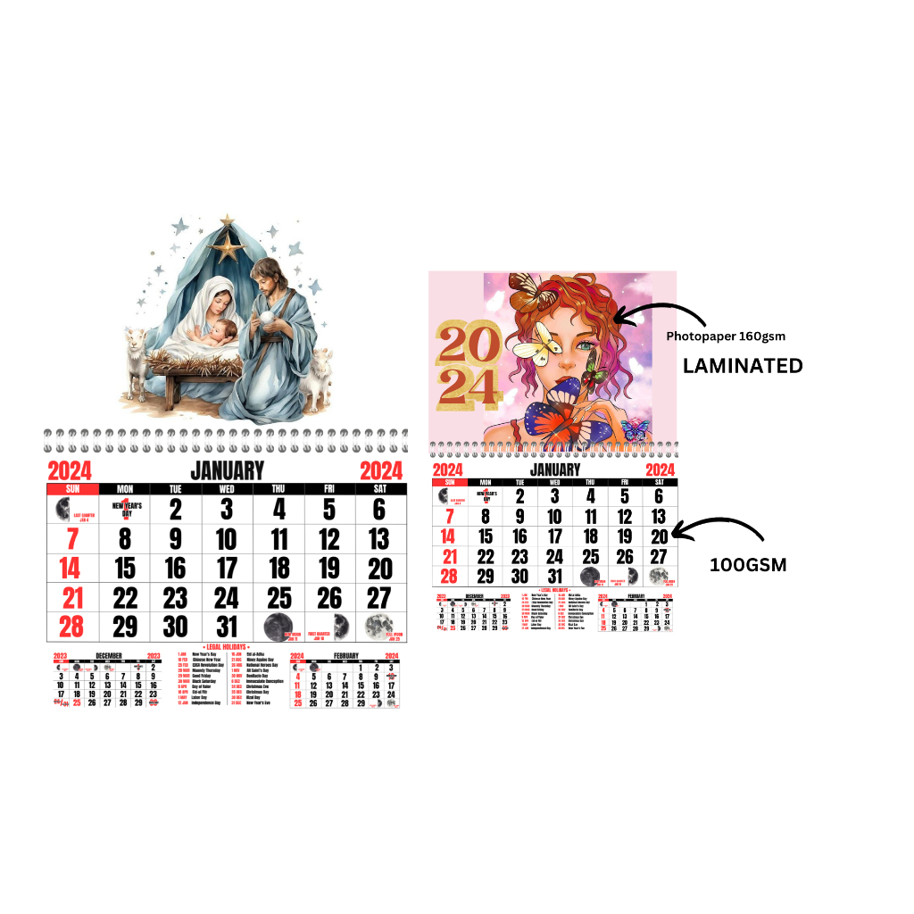 2024 Wall Calendar (Laminated) (Double Loop Ring Bind) | Shopee Philippines