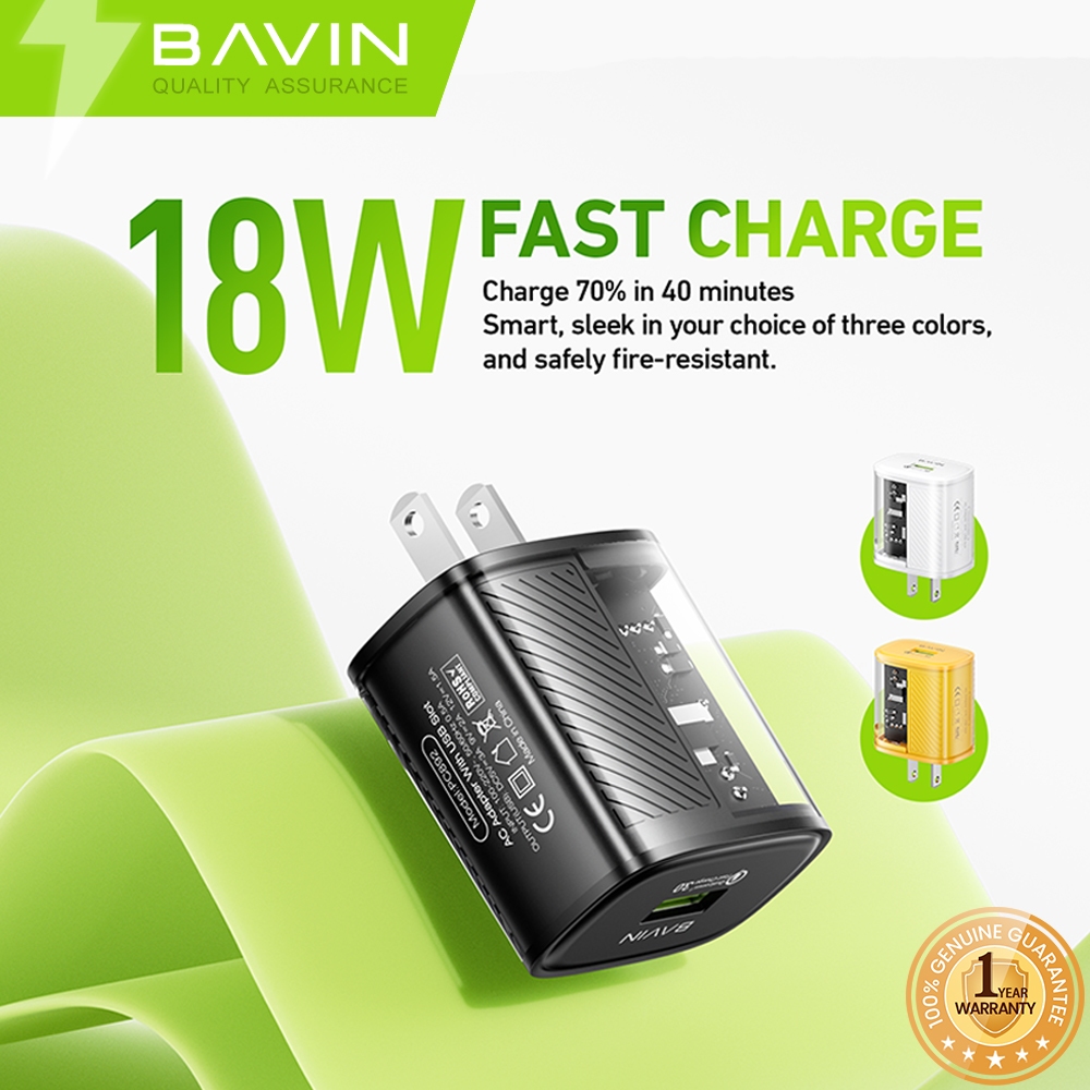 BAVIN PC892 18W Fast Charging Adaptor Charger Single USB Port Color ...