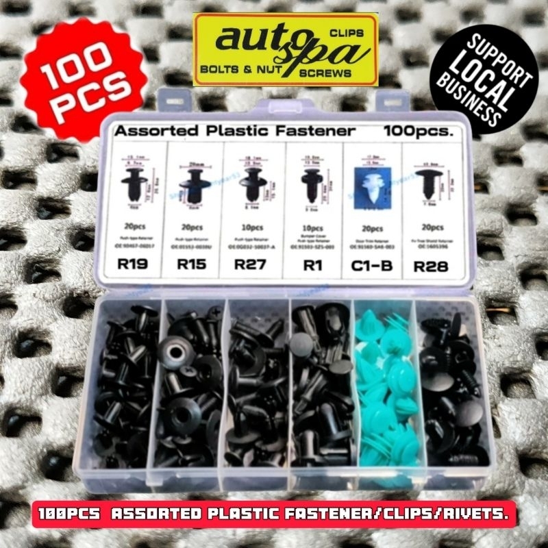 100 pcs. Assorted Plastic Clips Fastener Rivets Screws For Cars and ...