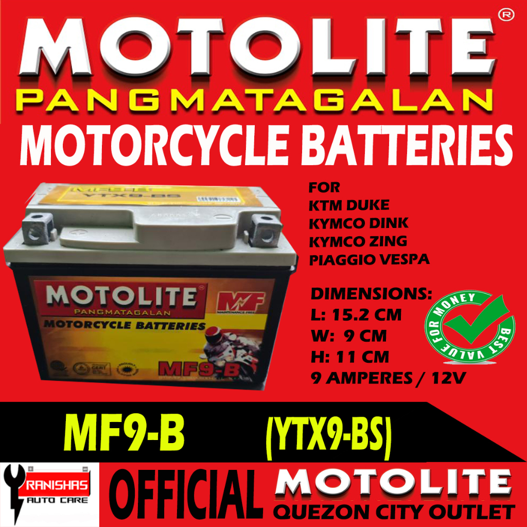 MF9-B Motolite Maintenance Free Motorcycle Battery YTX9-BS | Shopee Philippines