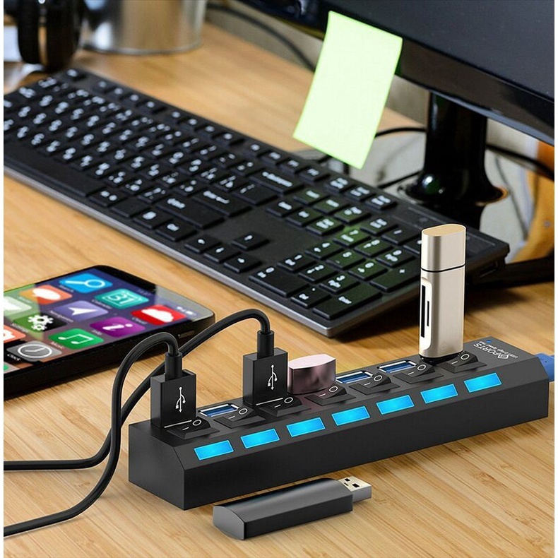 4 Ports and 7 Ports High Speed USB Hub with On and Off Switch for PCs ...