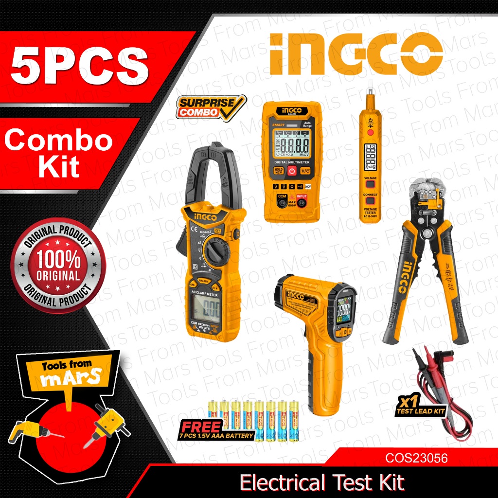 Ingco 5PCS/SET Electrical Test Kit Digital Clamp Meter Multimeter Test ...