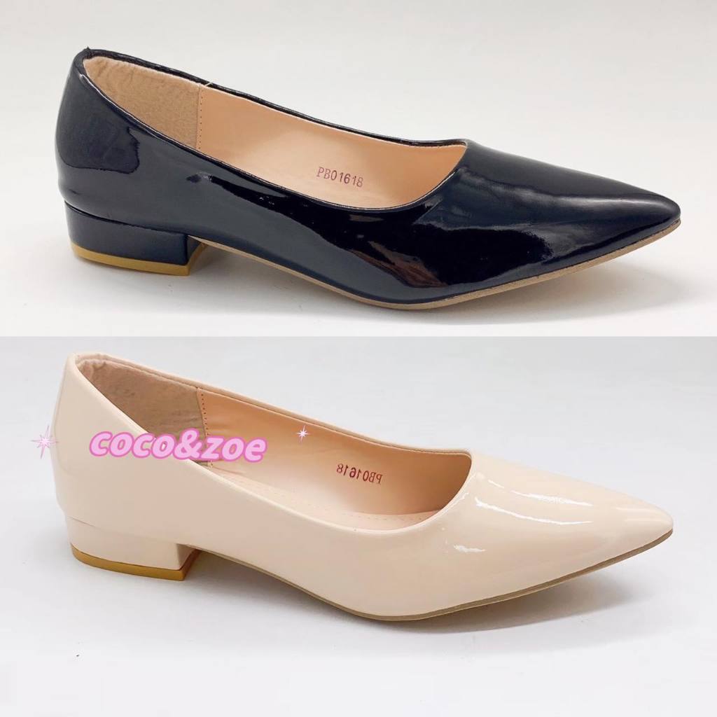 Women Pointed Toe Chunky Low Heel Shoes Black School Work Shoes ...