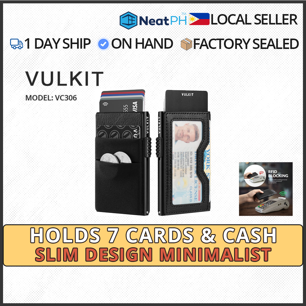 VULKIT Minimalist Wallet with ID Window & EDC Pocket Pop Up Card Holder ...