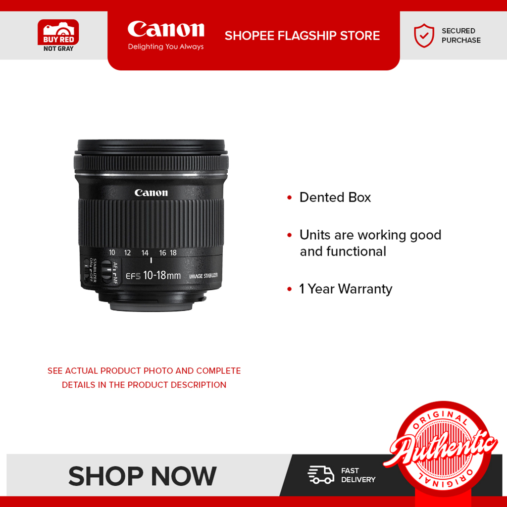 DENTED BOX Canon Camera EF-S 10-18mm f4.5-5.6 IS STM Lens 1 Year ...