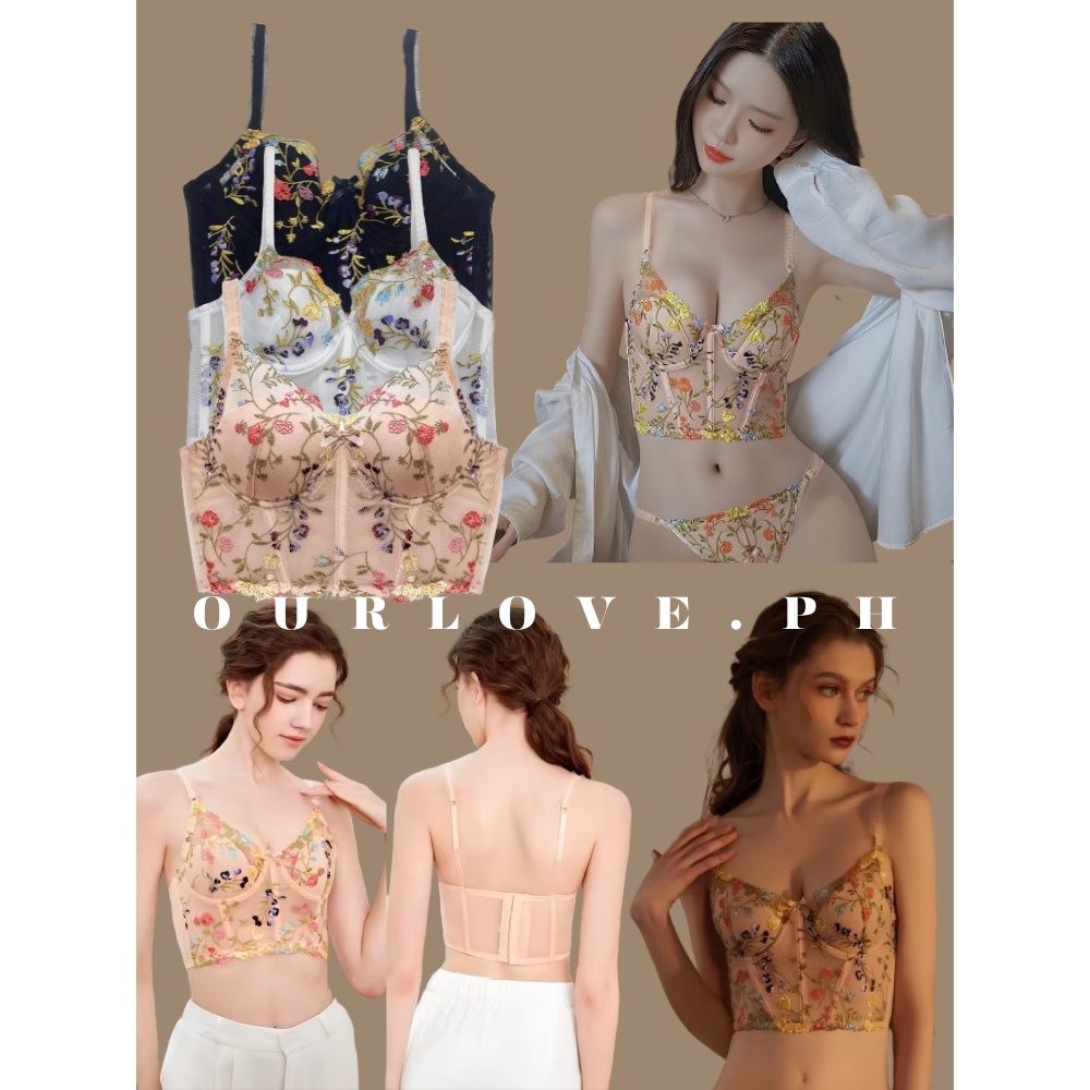 OURLOVE Lingerie Translucent Floral Corset Lace Sling Bra Push Up Bra Underware Sexy bra #1031 ...