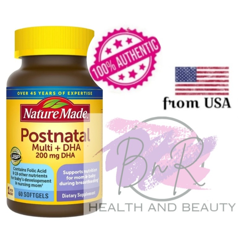 Nature Made Postnatal Multivitamin + DHA 200mg 60 Softgels, EXP 2026 ...
