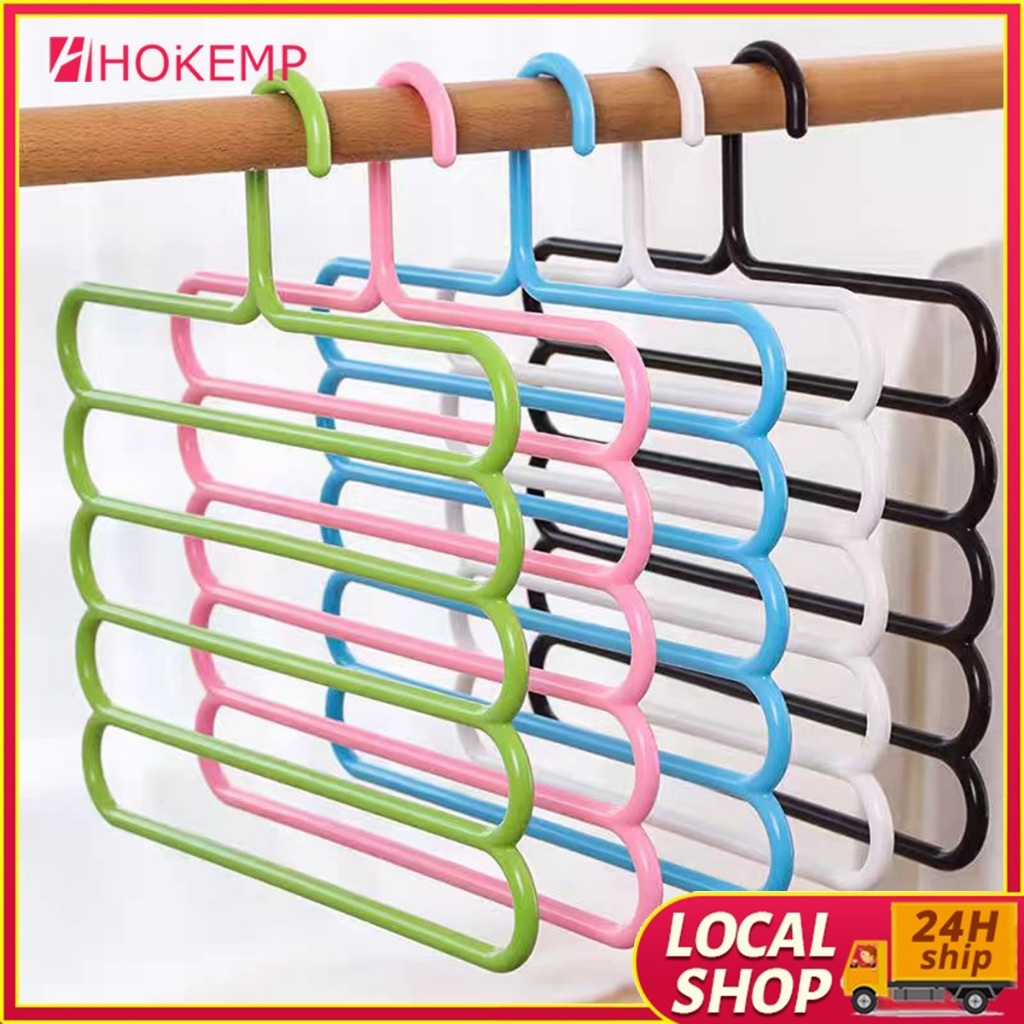 5 Layer Clothes Hanger Organizer Rack Foldable Pants Hanger Heavy Duty ...