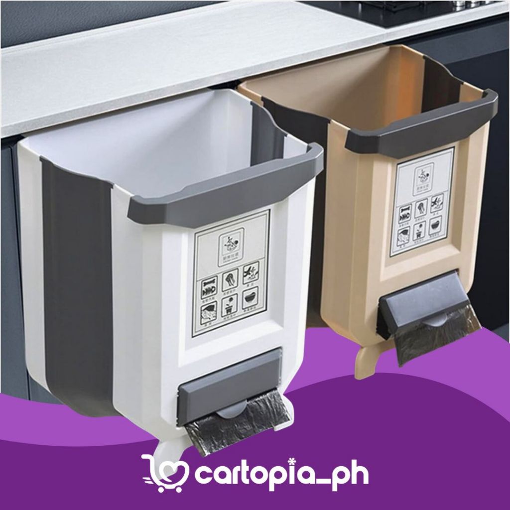 CARTOPIA_PH Foldable Kitchen Cabinet Hanging Trash Can Over-The-Door ...