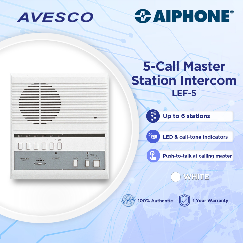 Aiphone Master Station Intercom | LEF Series | Wall or desk mount, Variable wire types | Avesco ...