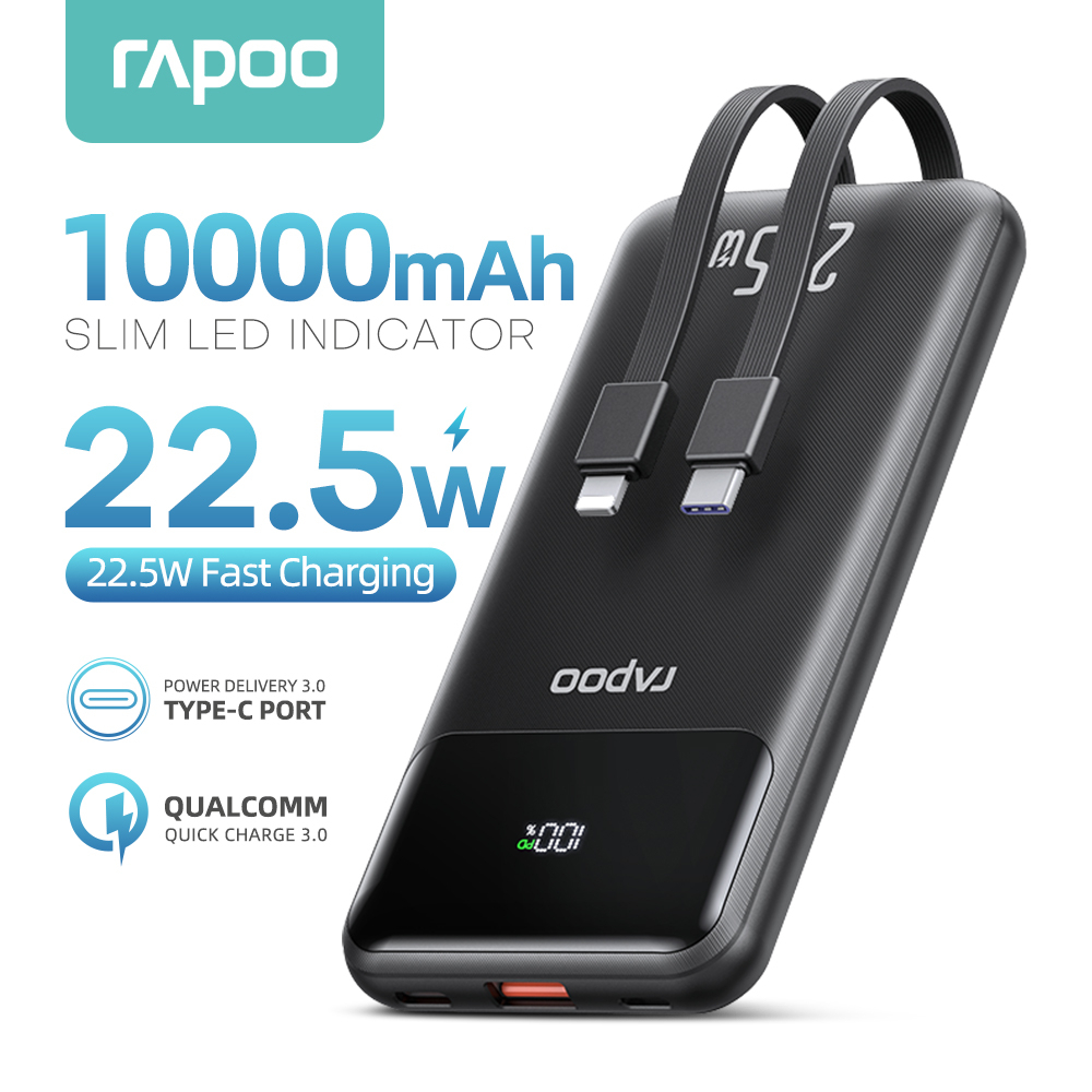 Rapoo RH10pro 10000mAh 22.5W Fast Charging Powerbank Built in 2 Cables ...