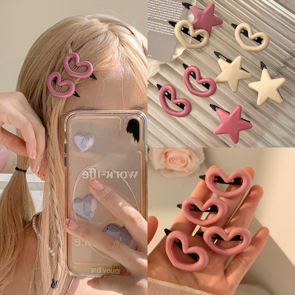 Sweet Girls Pink Heart Hair Clip Cute Frog Buckle Bangs Clip Morandi ...