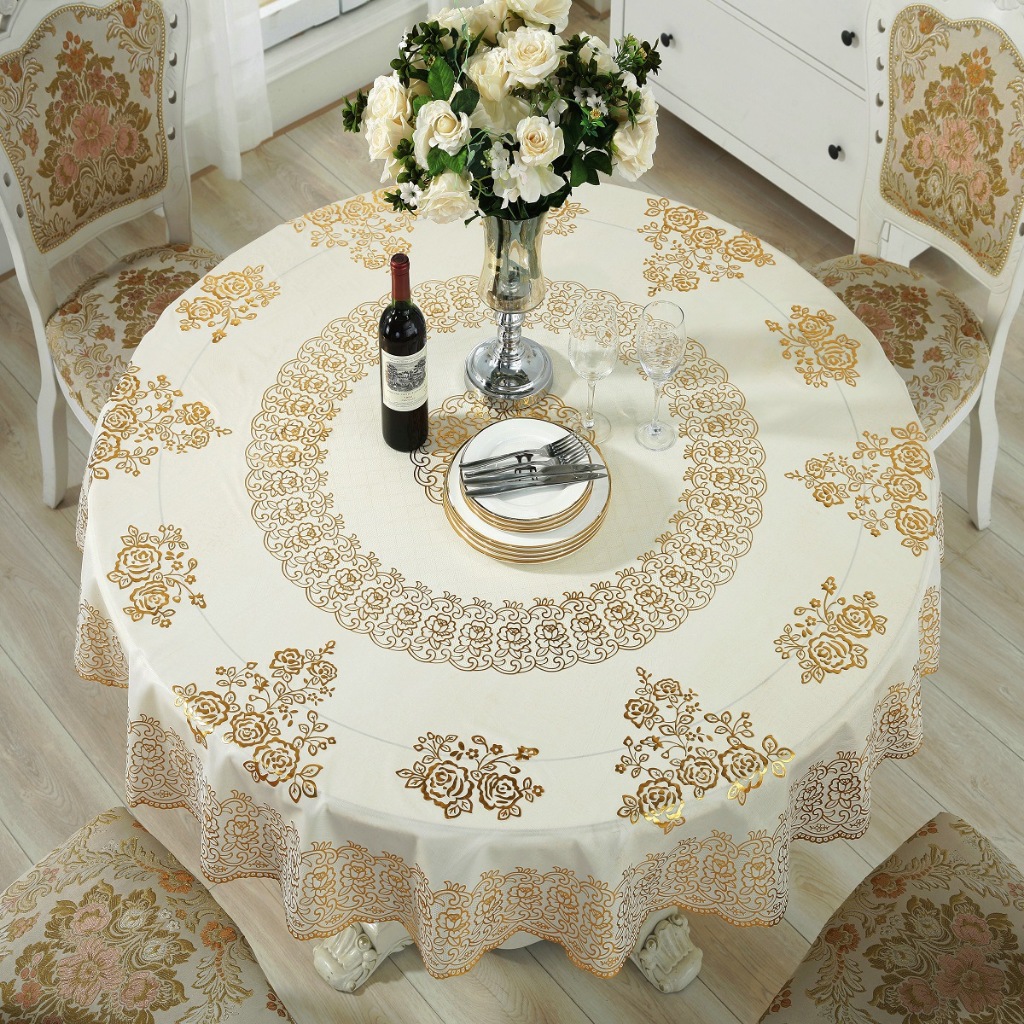 4/6/8/10 Seaters Round Gold Tablecloth Waterproof Oil Proof Mantel ...