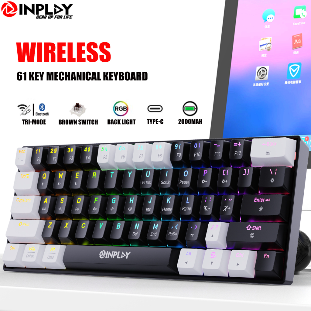 Inplay 61 Key Bluetooth Wireless Mechanical Keyboard Tri-Mode With ...