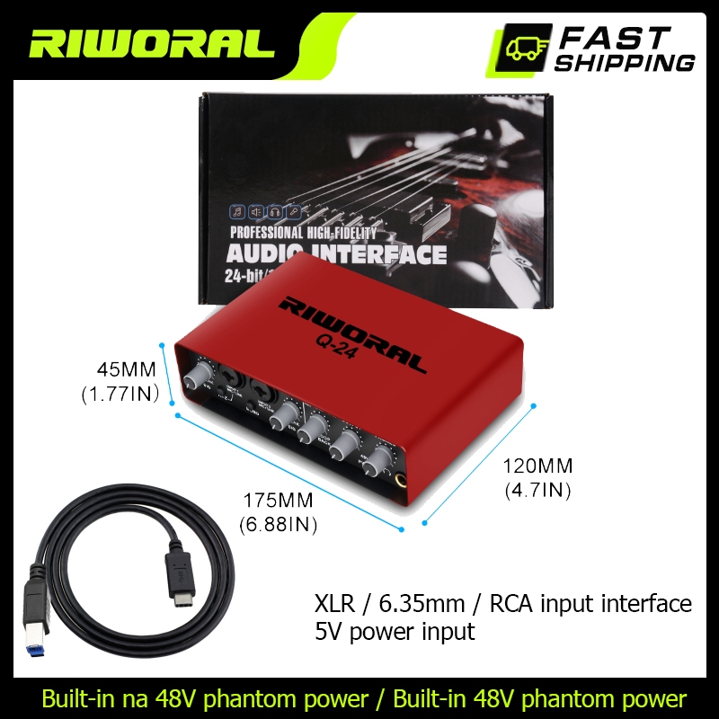 Audio Interface 24Bit/96kHz Used for Pc With XlR / 1/4 Inch Jack 2 ...