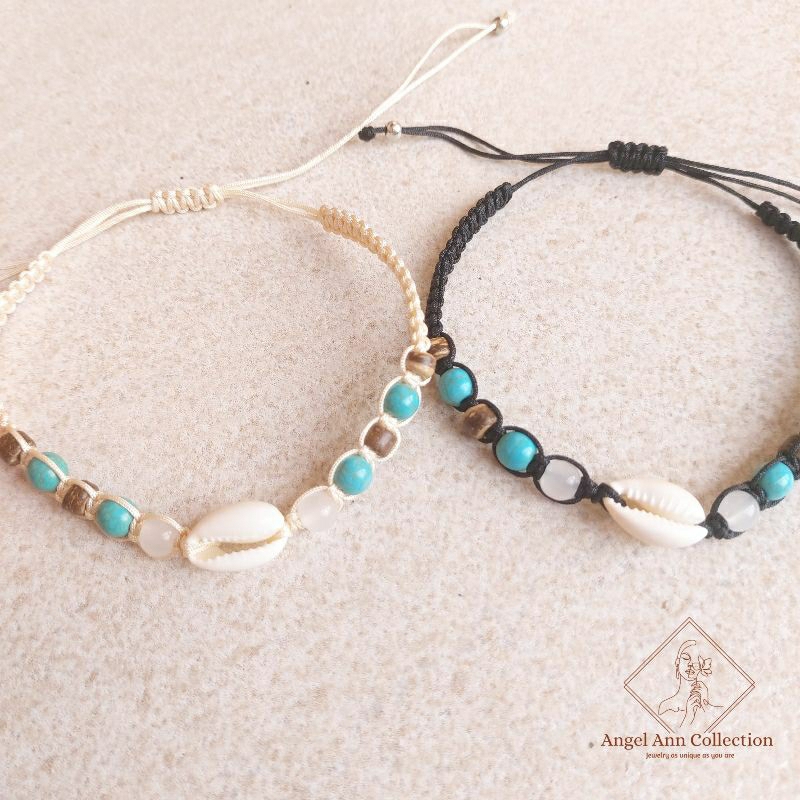 Braided Beads with Sigay Shell Adjustable Sliding Knot Anklet (7 inch ...