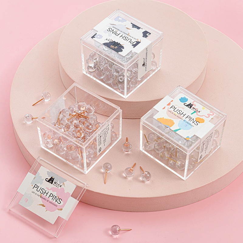 Clear Transparent Rose Gold Push Pin Stationary Sets Office Supplies ...