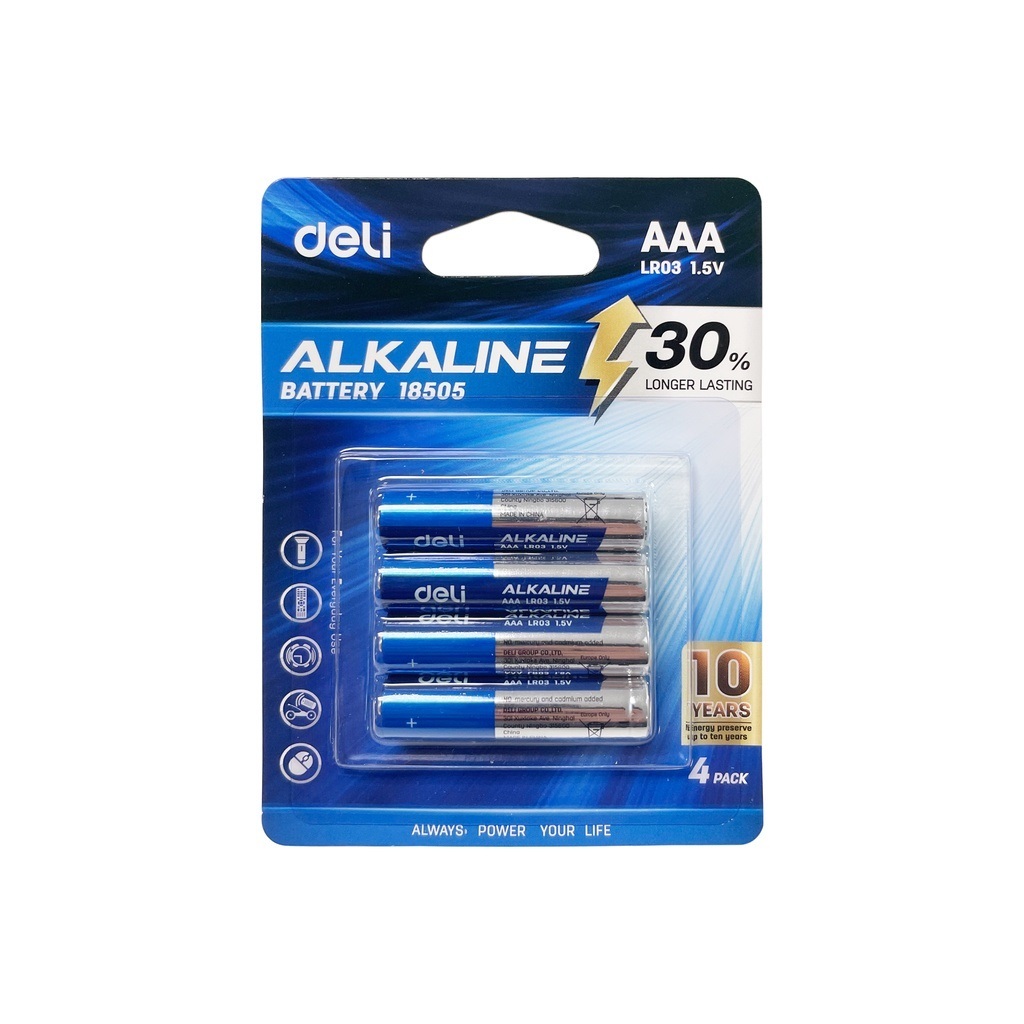 Deli 18505 Alkaline Battery AAA LR03 4pcs/pack 1pack | Shopee Philippines
