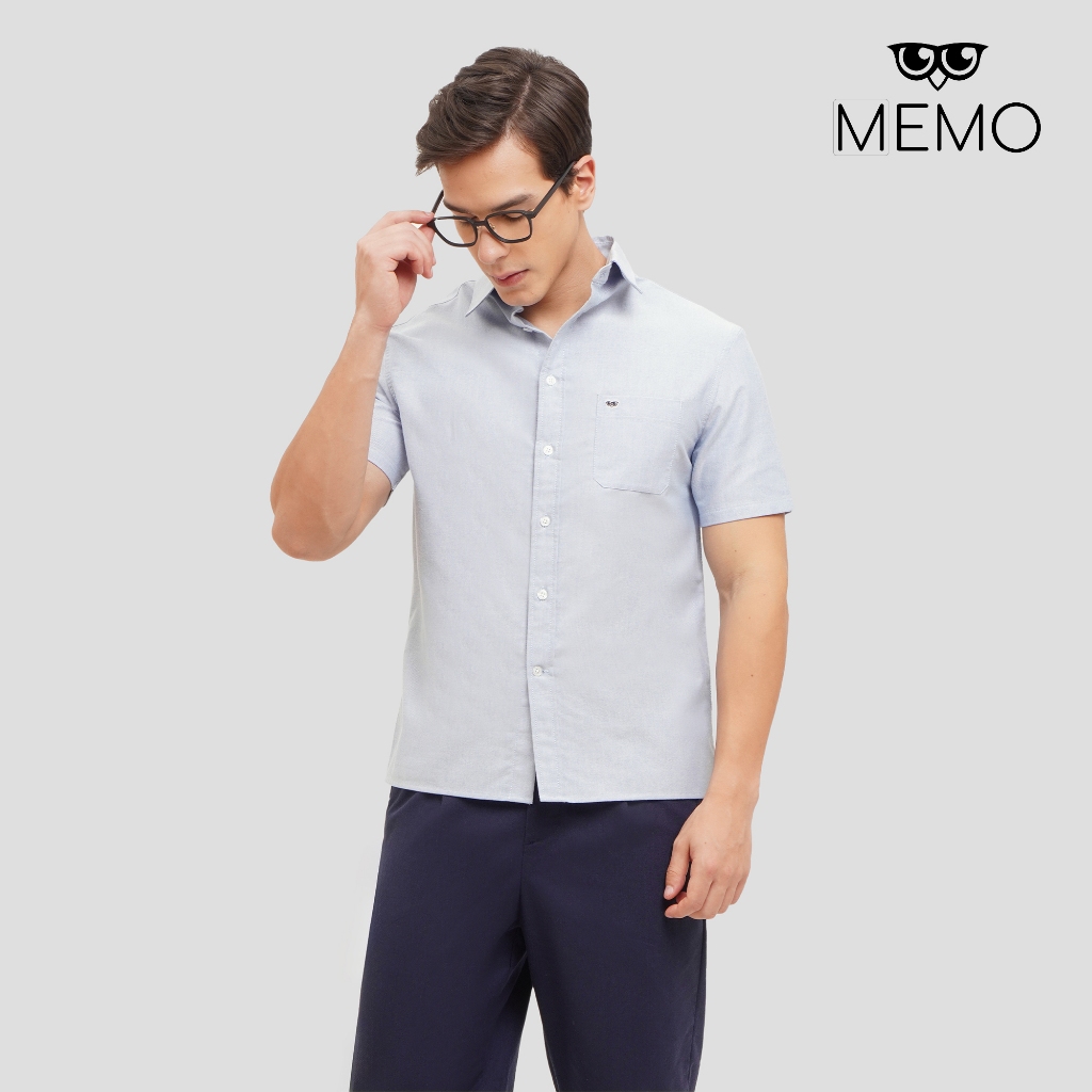 Memo Button Down Oxford Shirt For Men (Light Blue) | Shopee Philippines