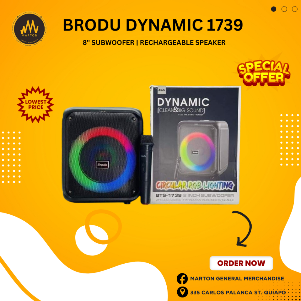 BRODU 1739 | 8" SUBWOOFER | RECHARGEABLE SPEAKER | Shopee Philippines