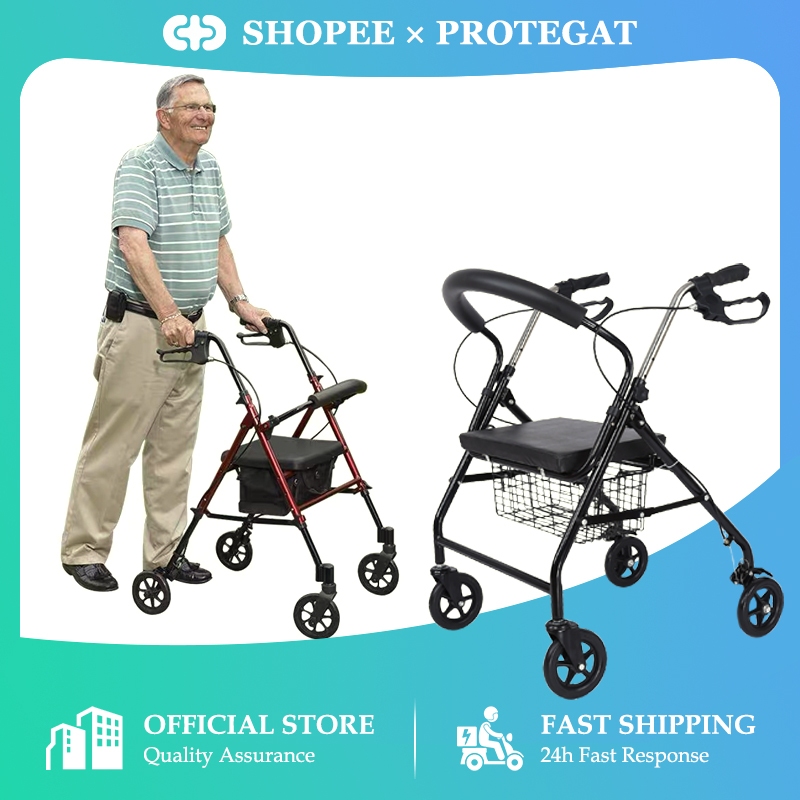 PROTEGAT Adult heavy-duty Medical walking aid with foldable seat plate ...