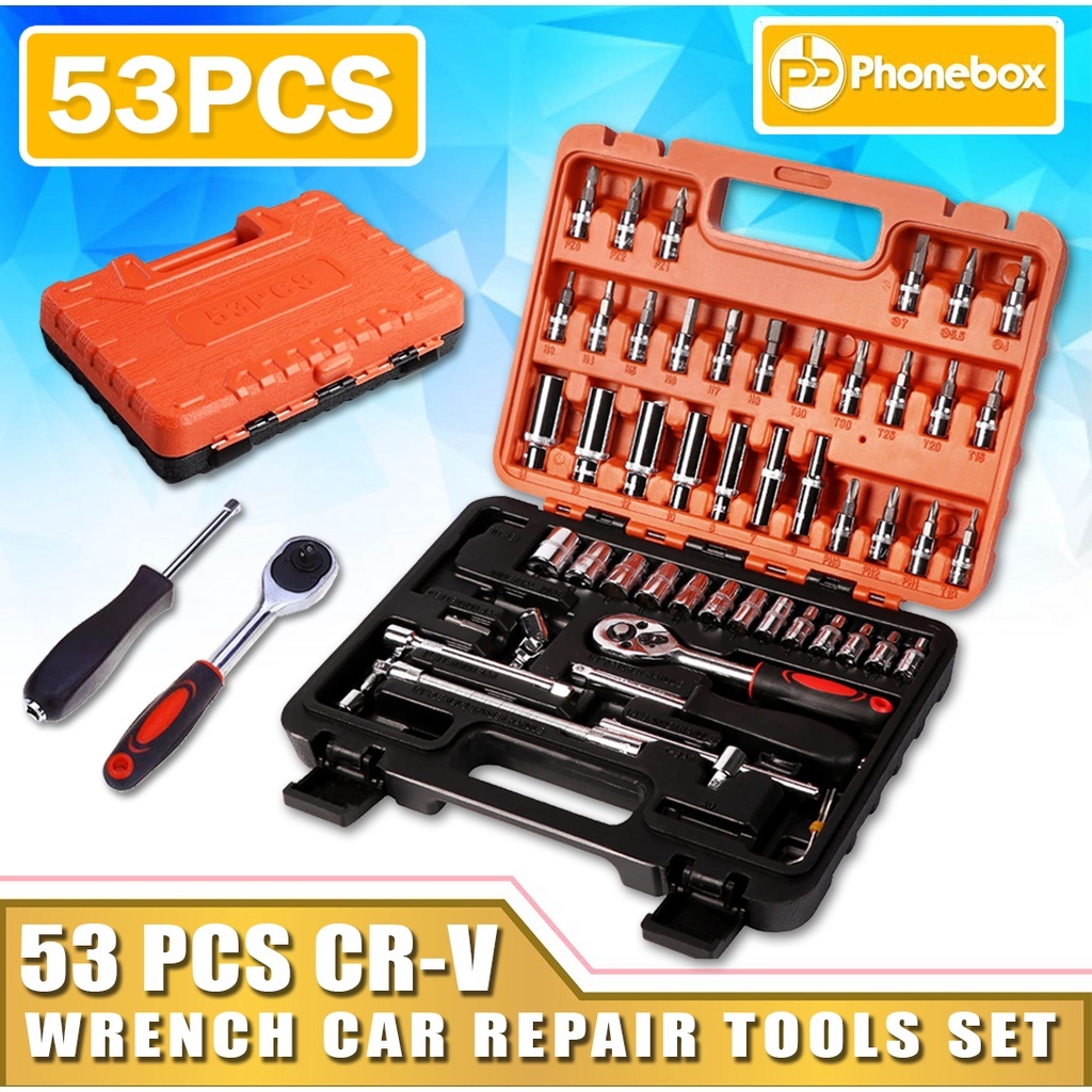53 Pcs CR-V Screwdriver Bits Multifunctional Wrench Socket set Toolbox ...