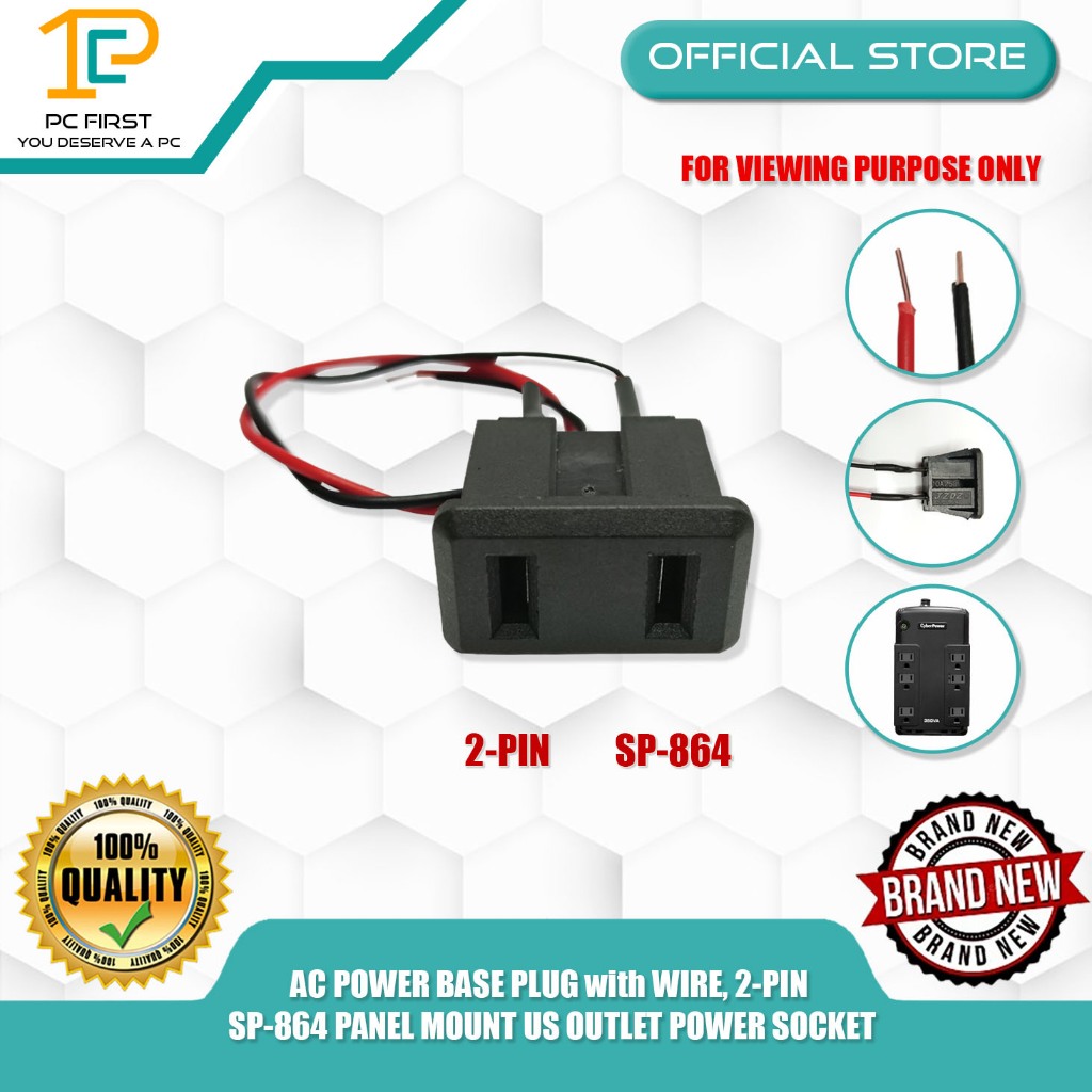 AC POWER BASE PLUG with WIRE, 2-PIN SP-864 PANEL MOUNT US OUTLET POWER ...