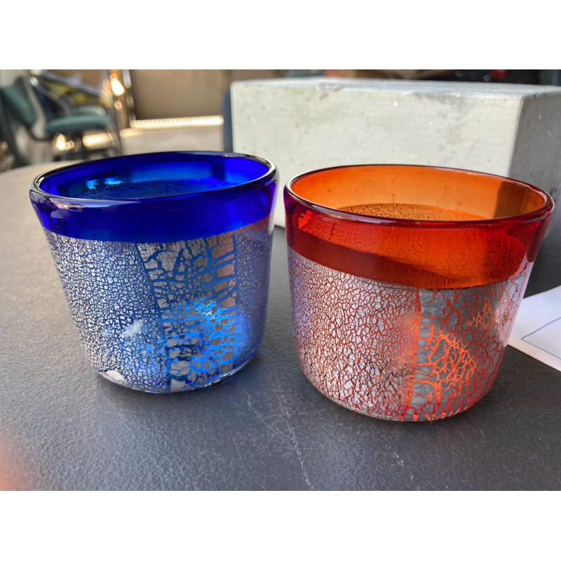 Japan surplus Ginsai look red and blue saga glass tumblers pair by ...