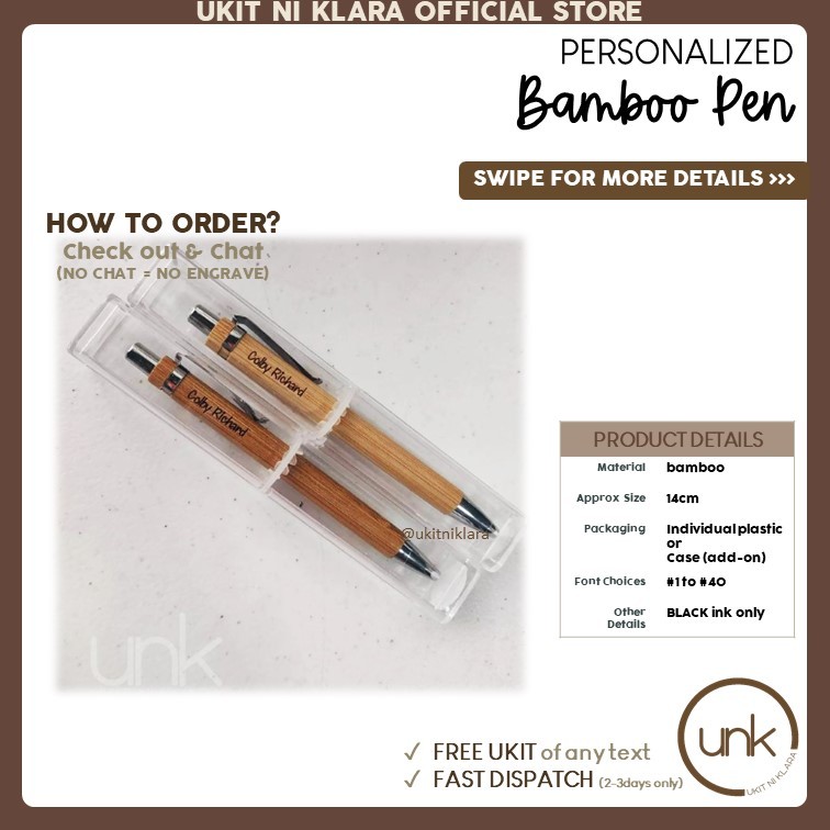UNK - Bamboo Pen - Personalized | Ukit ni Klara | laser engrave wood ...