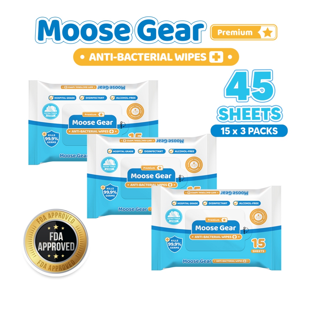 Moose Gear Baby Wipes Premium Antibacterial 45sheets 3PACKS Kills 99.9% ...