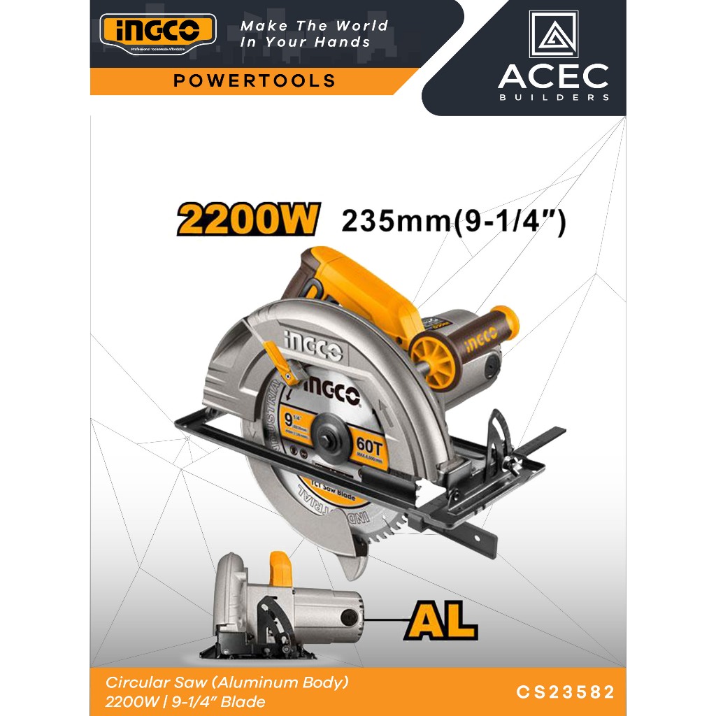 INGCO Circular Saw 2200W 9-1/4 Blade - CS23582 | Shopee Philippines