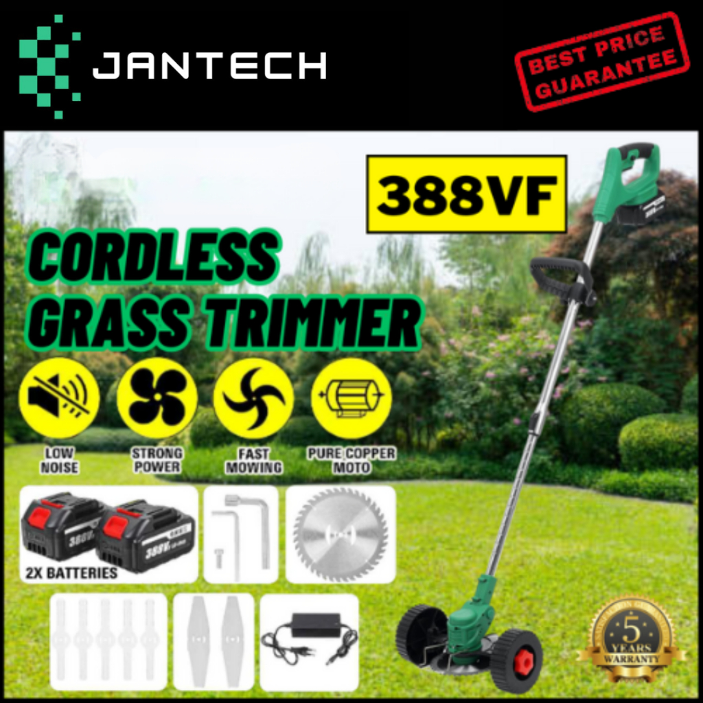 JANTECH 388V Cordless Grass Cutter Electric Lawn Mower Grass Trimmer ...