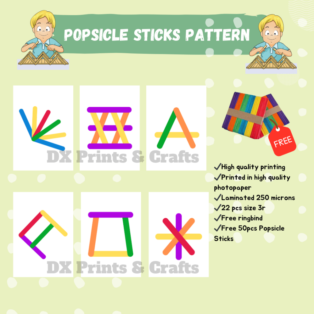 Laminated Educational Flashcards - Popsicle Stick Patterns | Shopee ...