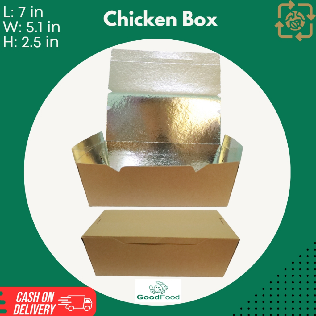 (50 PCS) Chicken Box 1300cc Large Meal Box Big Box Brown Foil Coated | Shopee Philippines
