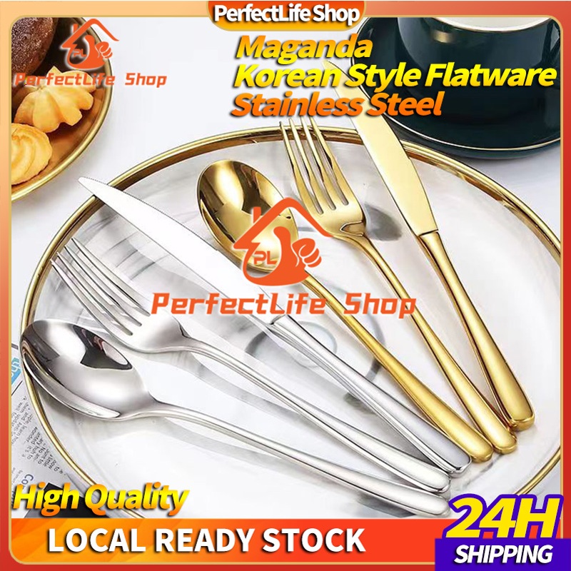 PL Korean Cutlery Korean Style Flatware Stainless Steel Dining Spoon ...