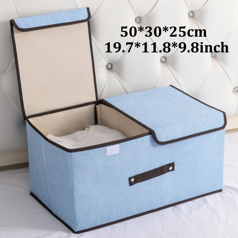 Double With Cover Clothes Storage Box Fabric Foldable Cloth Wardrobe ...