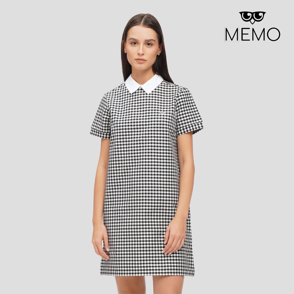 Memo Gingham Collared Dress For Women (Black) | Shopee Philippines
