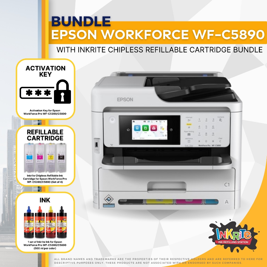 [BUNDLE] Epson WF-C5890 Printer with Inkrite Chipless Refillable ...
