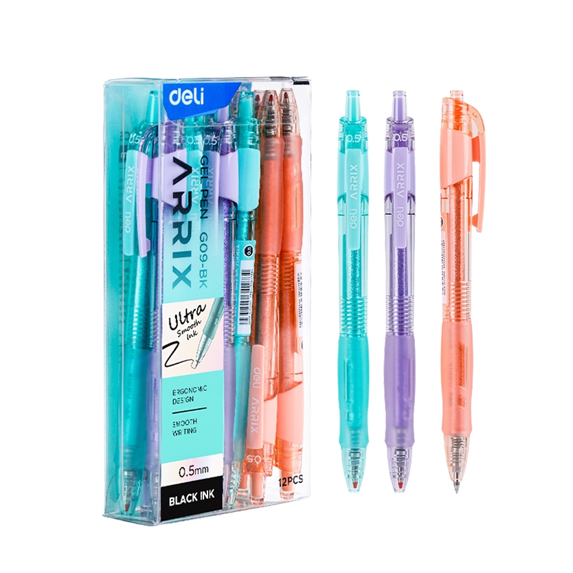 12pcs Deli Gel Pen Set with Quick-Drying Black Ink and Comfortable Soft ...