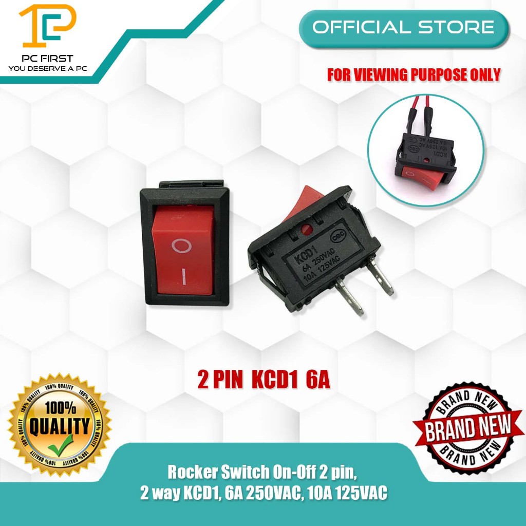 Rocker Switch On-Off 2pin, 2way KCD1, 6A 250VAC, 10A 125VAC | Shopee ...