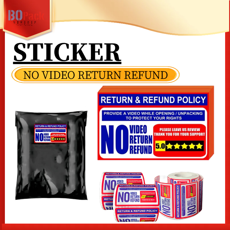 500 PCS "No Video No Refund No Return" Waterproof Stickers 60mm x 100mm ...