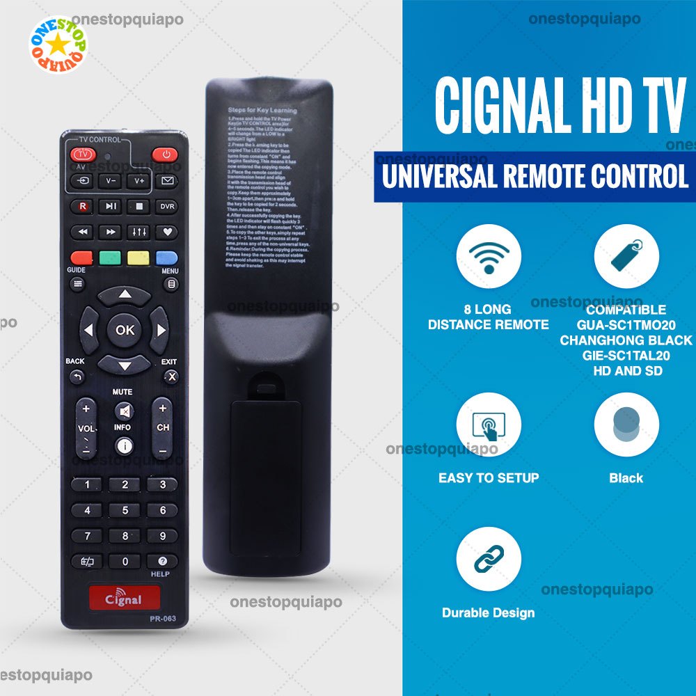 OSQ Universal Cignal Replacement Remote Control Key Learning for Cignal ...