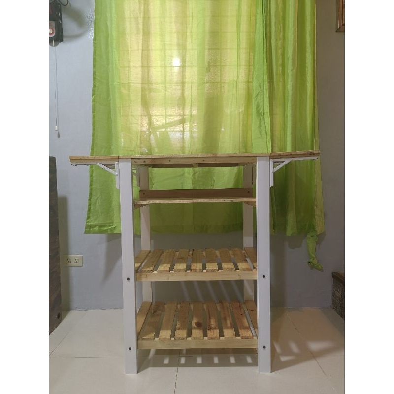 wooden and metal kitchen rack/table with folding side | Shopee Philippines