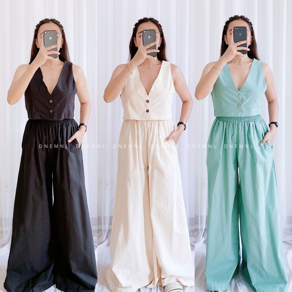 DNEMNLPH Joan Vest & Highwaist Pants Set - Trendy Korean BKK Button ...