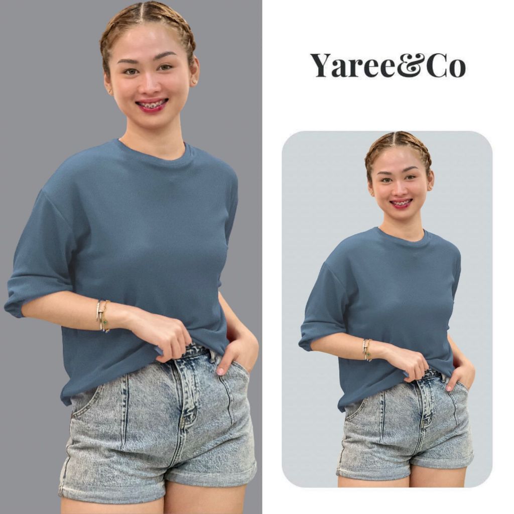 Yaree&Co. Jade Drop Shoulder 3/4 Sleeves Waffle Knit T-shirt Top ...